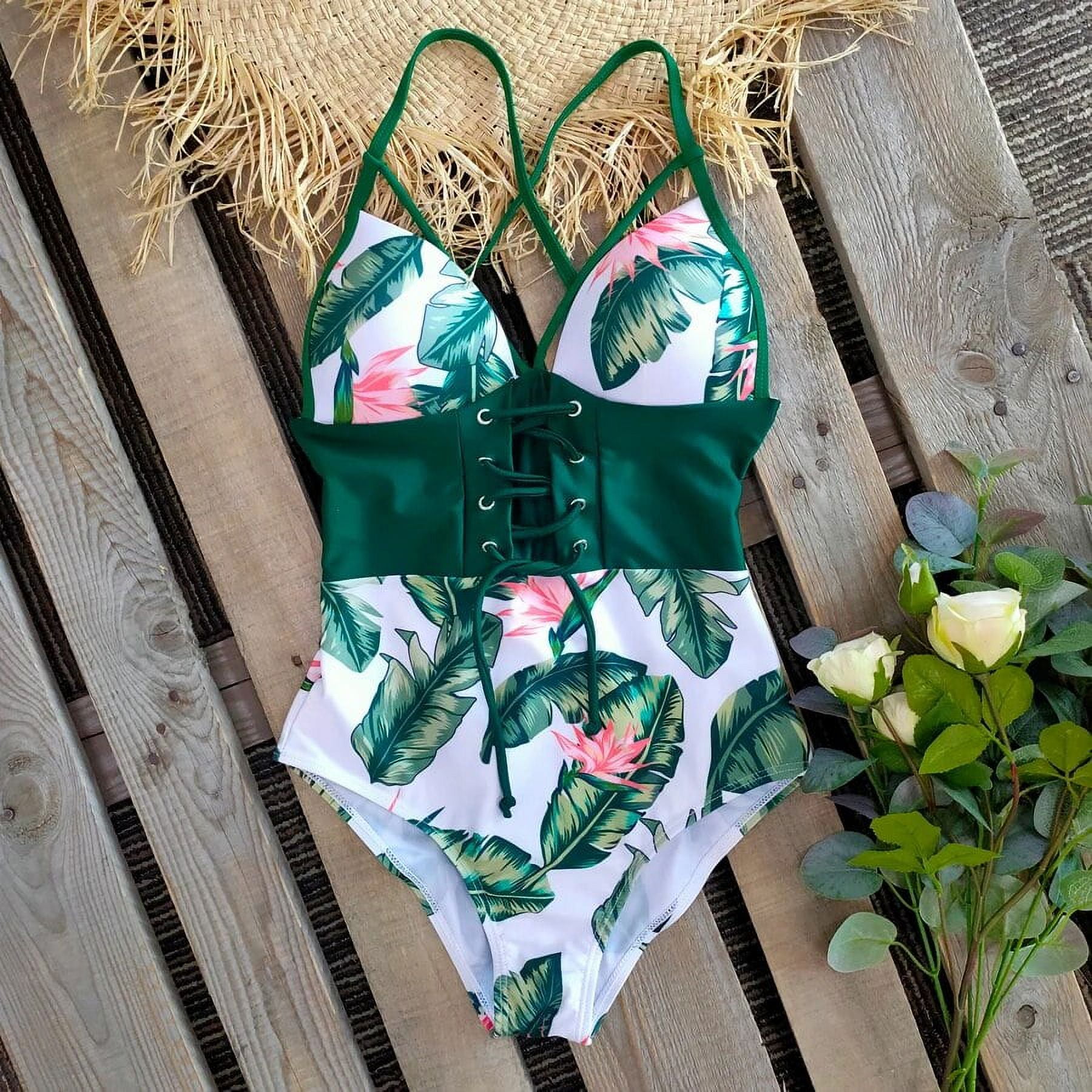 Abdomen Control Wasit Push Up Swimsuit Print Swimwear Vintage Retro ...