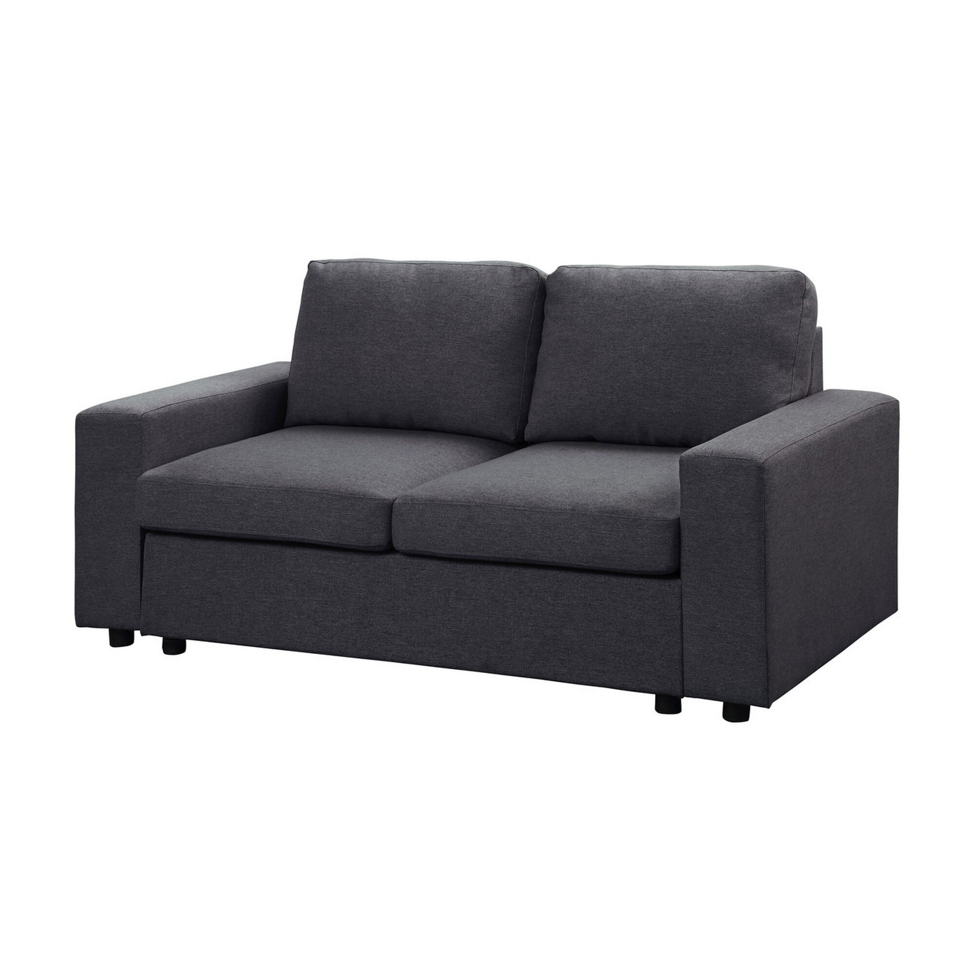Abe 68 Inch Modern 2 Seater Loveseat, Dark Gray Linen, Black Wood Legs ...