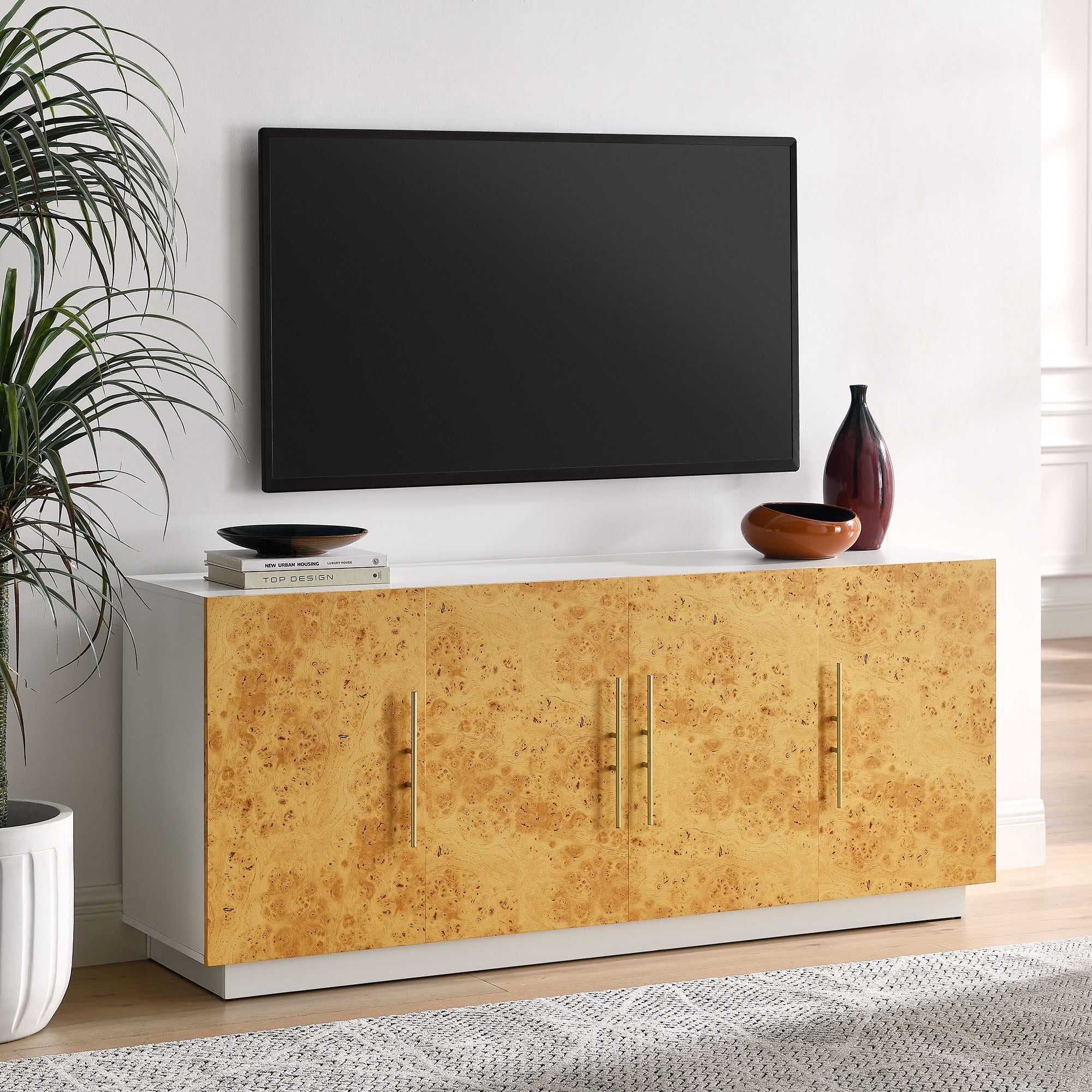 Modway Abel 69 Inch Burl Wood Sideboard Buffet TV Stand in White Bleached Burl - Walmart.com