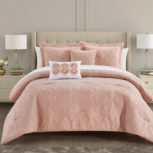 Abelia 5 or 9 Piece Comforter Set Embroidered Design Bedding - Walmart.com