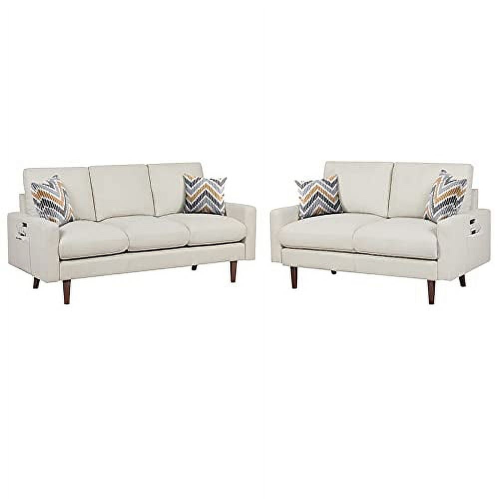 Abella Mid-Century Modern Beige Woven Fabric Sofa and Loveseat Living ...