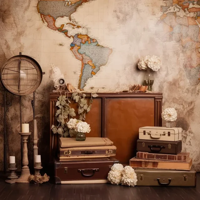 Abenteuer Travel Retro Map Child Birthday Party Cake Smash Portrait r ...