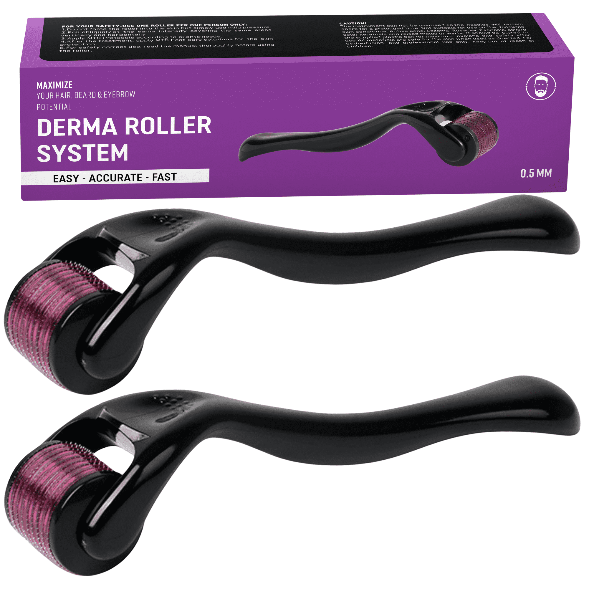 Abera 0.5mm Derma Roller 2-Pack for Hair Growth & Beard Care ...