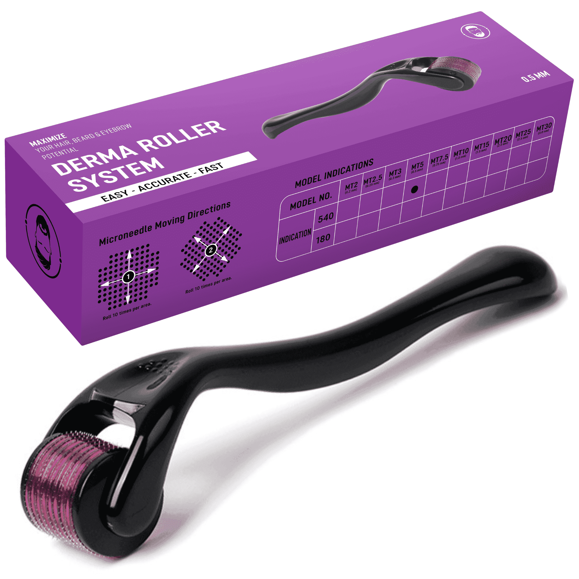 Abera 540 Microneedle Roller for Face Care, Body, Beard and Hair, Black ...