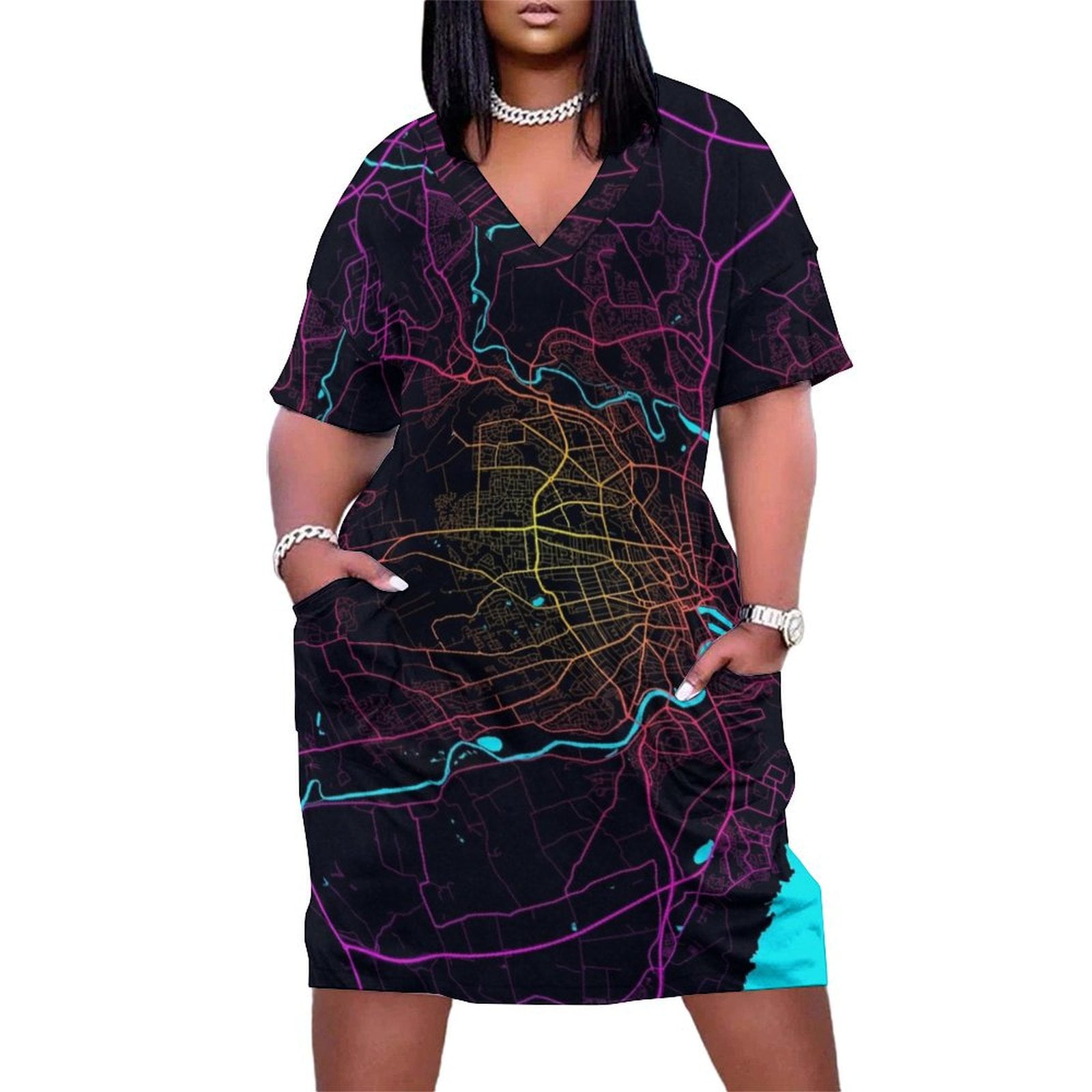 Aberdeen-vestido holgado de neón con bolsillos para mujer ropa sensual ...