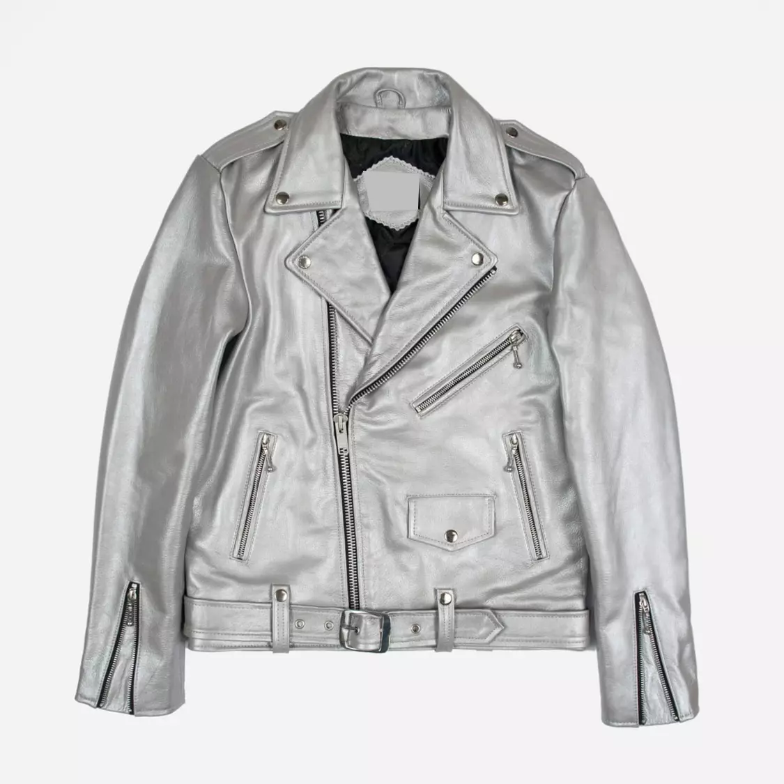 Abez Men's Silver Biker Leather Jacket Real Lambskin Motorcycle Racer ...