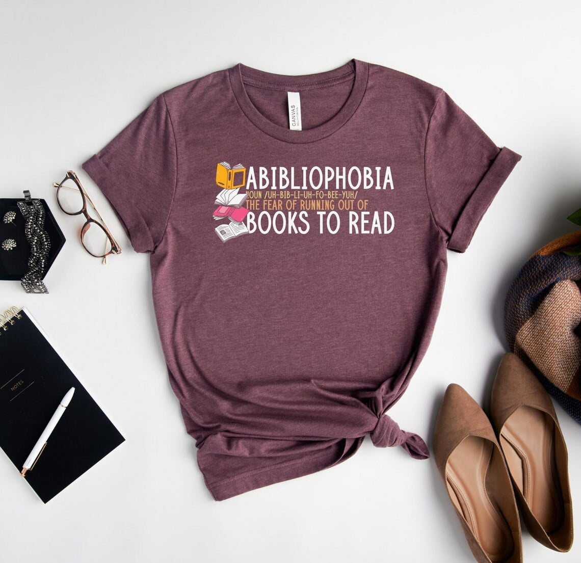 Abibliophobia Shirt, The Fear Of Running Out Of Books To Read T-Shirt ...