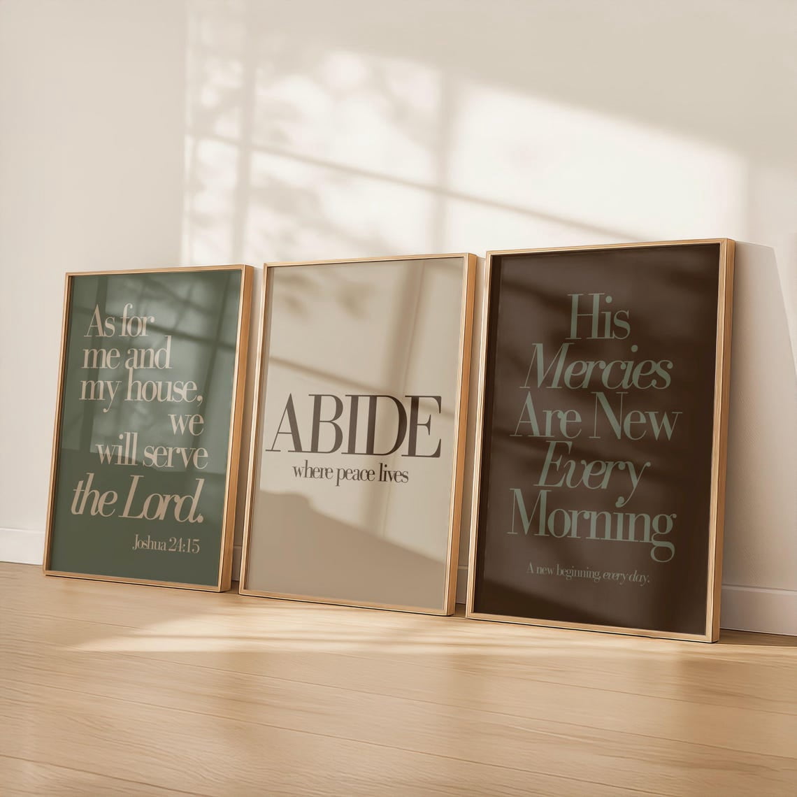 Abide Christian Wall Art Scripture Trio Neutral Brown Green Faith Decor ...