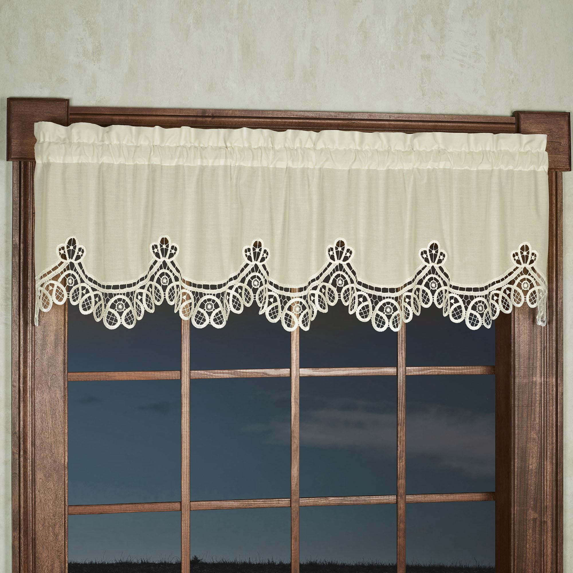 Abilene Ecru Cream 56x14 Tailored Valance with Battenburg-Style Lace ...