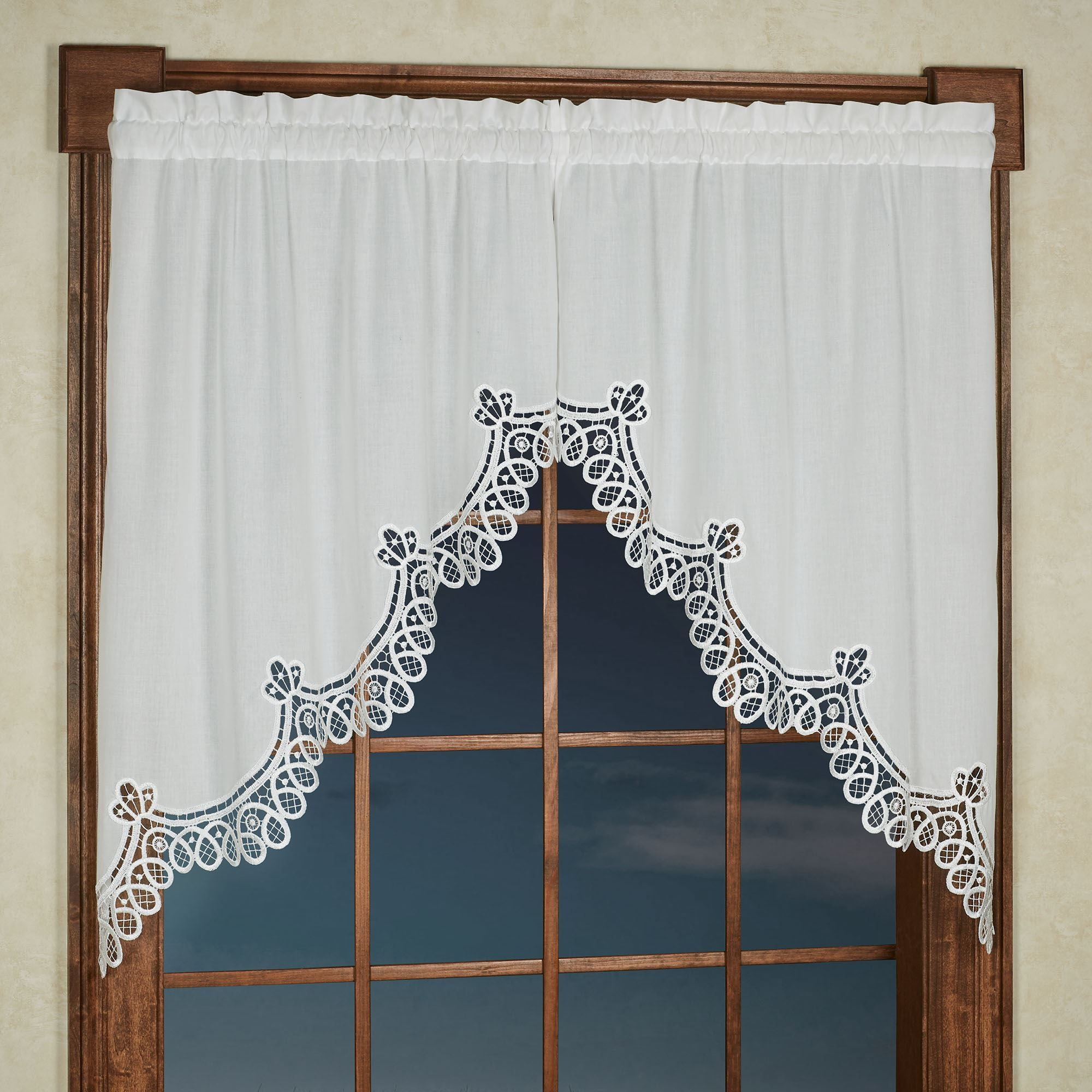 Touch of Class White Battenburg Style lace trim Rod Pocket Valances, 56 ...