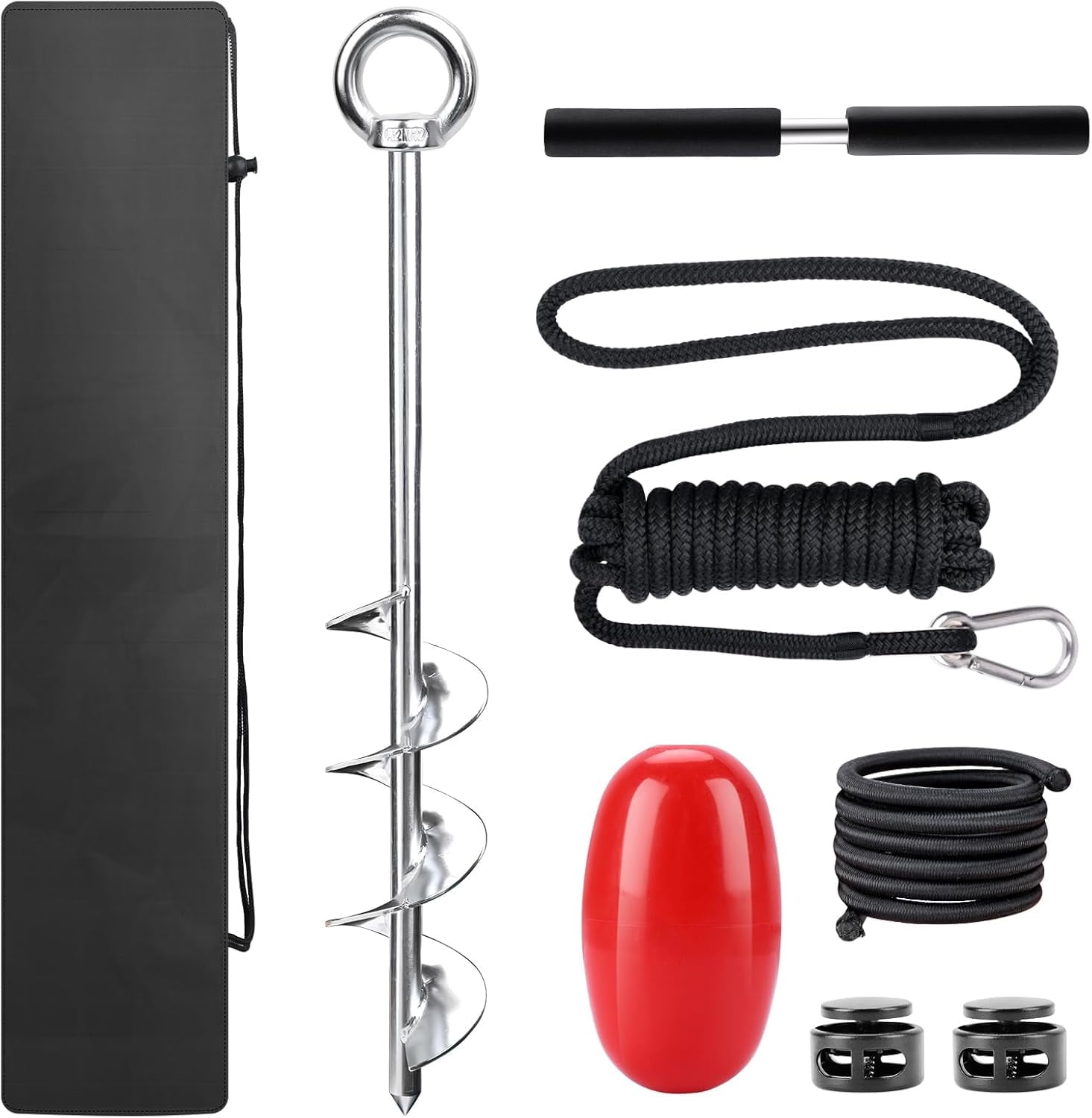 Abimars 17" Sand Anchor Kit, 304 Stainless Steel Triple Spiral Auger ...