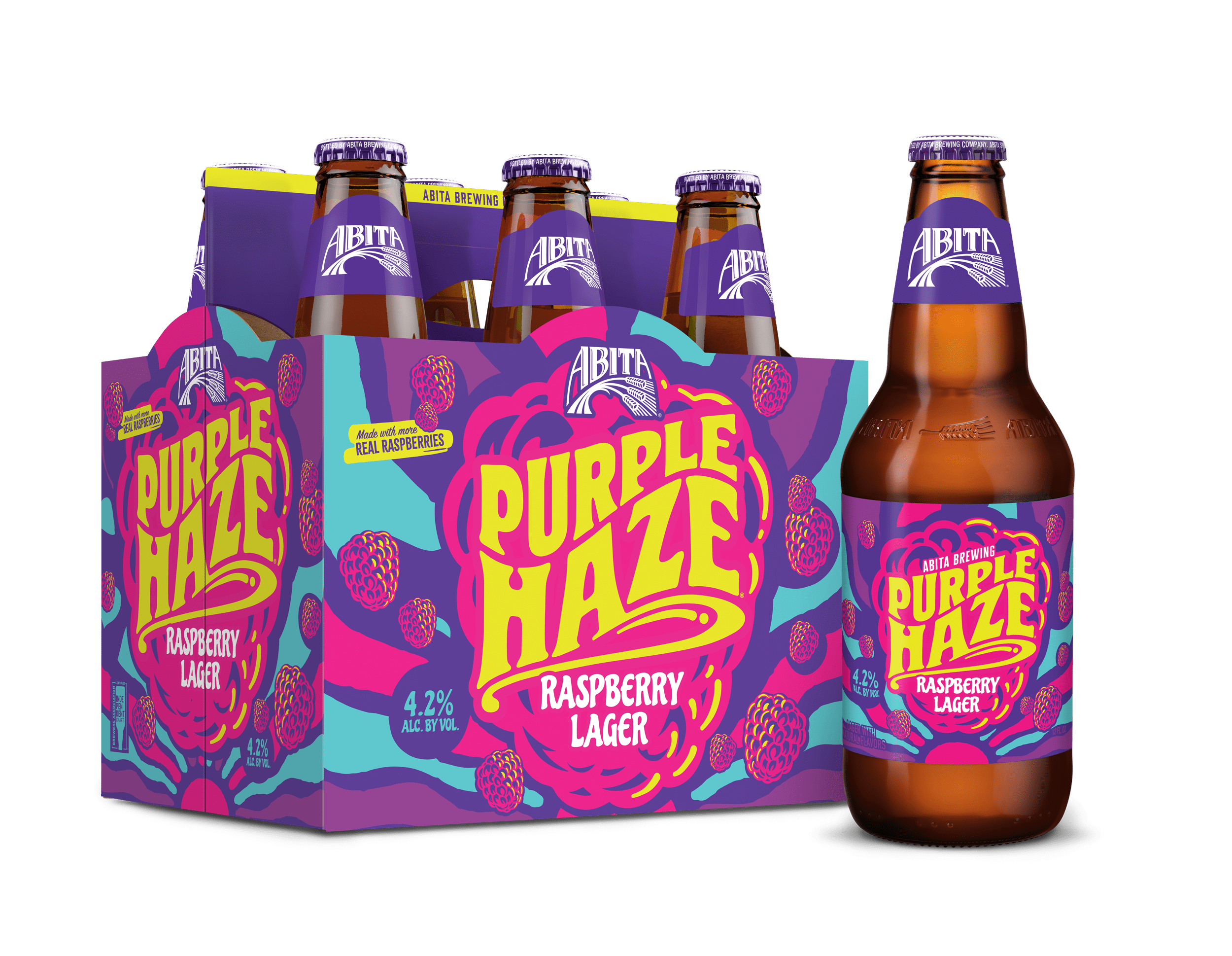 Abita Purple Haze Raspberry Lager, Craft Beer, 6 Pack Bottles, 12 fl oz, 4.2% ABV - Walmart.com