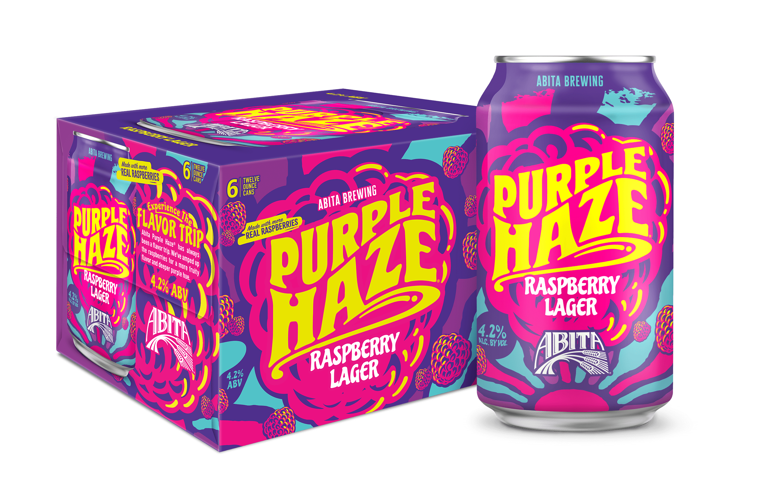 Abita Purple Haze Raspberry Lager, Craft Beer, 6 Pack Cans, 12 fl oz, 4 ...