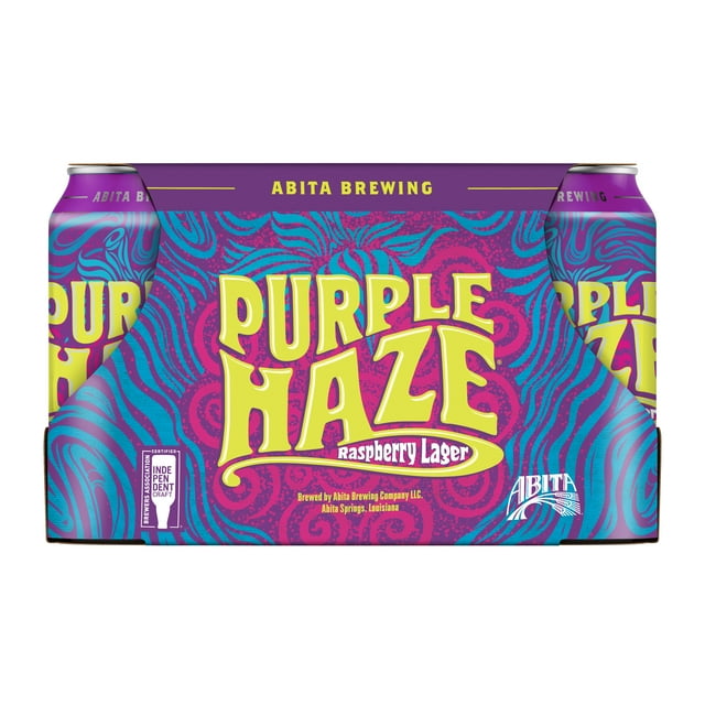 Abita Purple Haze Raspberry Lager, Craft Beer, 6 Pack Cans, 12 fl oz, 4.2% ABV - Walmart.com