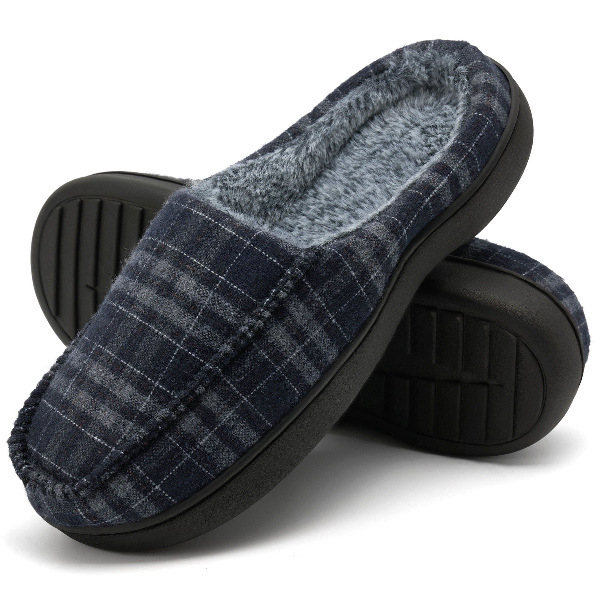 Ablanczoom Mens Moccasin Slippers: Memory Foam Non-Slip House Fuzzy ...