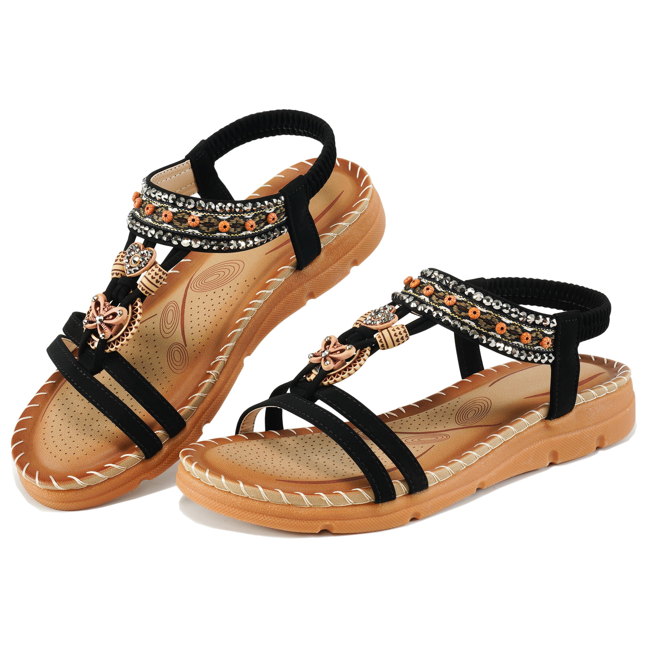 Ablanczoom Women Summer Sandals, Open Toe Rhinestone, Flat Non-Slip ...