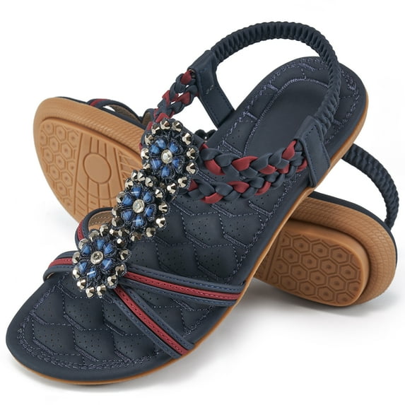 Ablanczoom Womens Sandals: Rhinestone Flower Comfortable Summer Flat ...