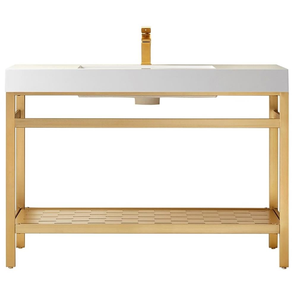 Ablitas 48" Single Sink Bathroom Vanity Brushed Gold Metal Frame White ...