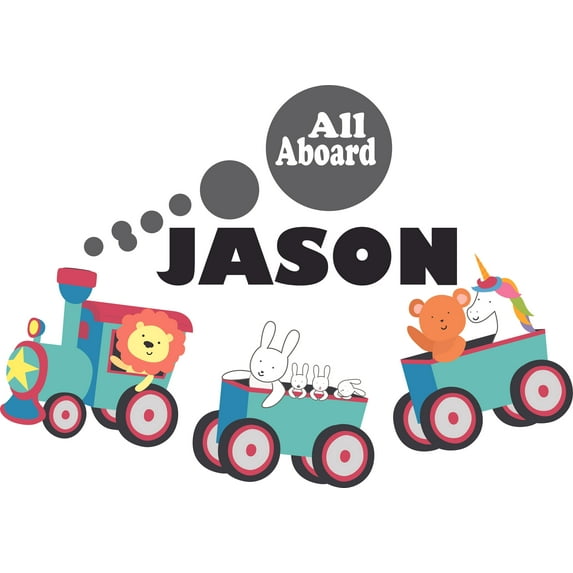 All Aboard Trains Animals Lion Unicorn Customized Wall Decal - Custom ...