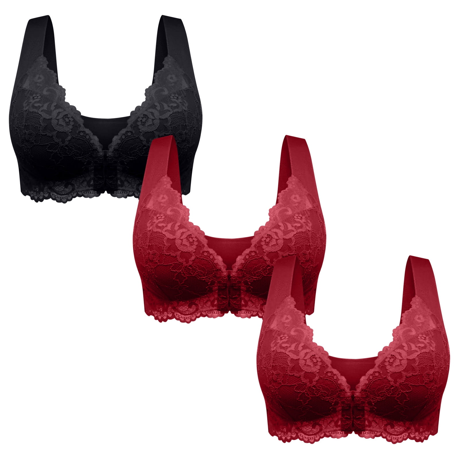 Abomasnow 3 Pcs Women's Front Closure Bra Lace Underwire Unpadded Plus ...