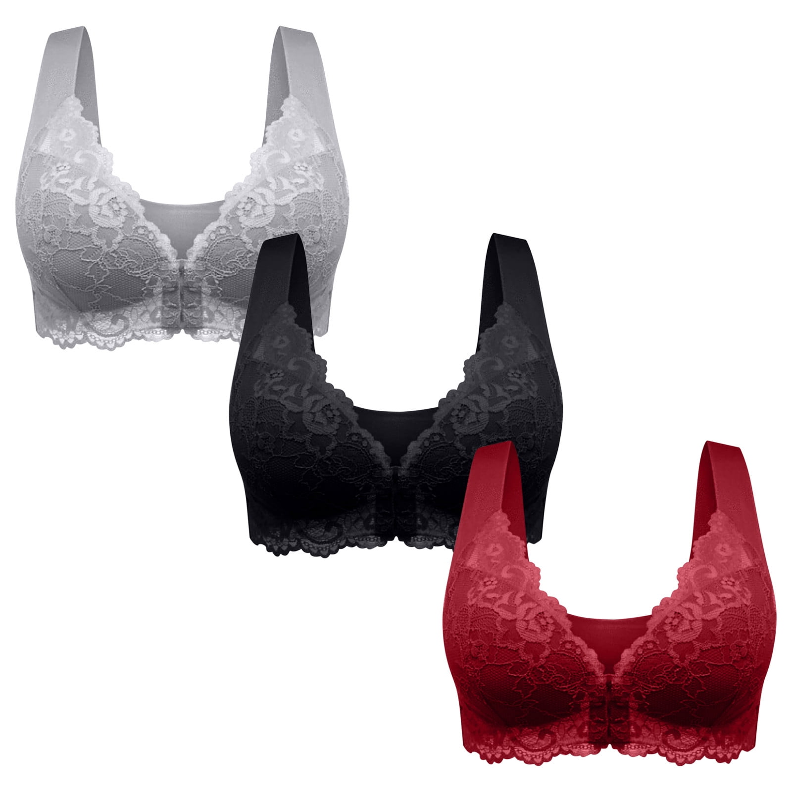 Abomasnow 3 Pcs Women's Front Closure Bra Lace Underwire Unpadded Plus ...