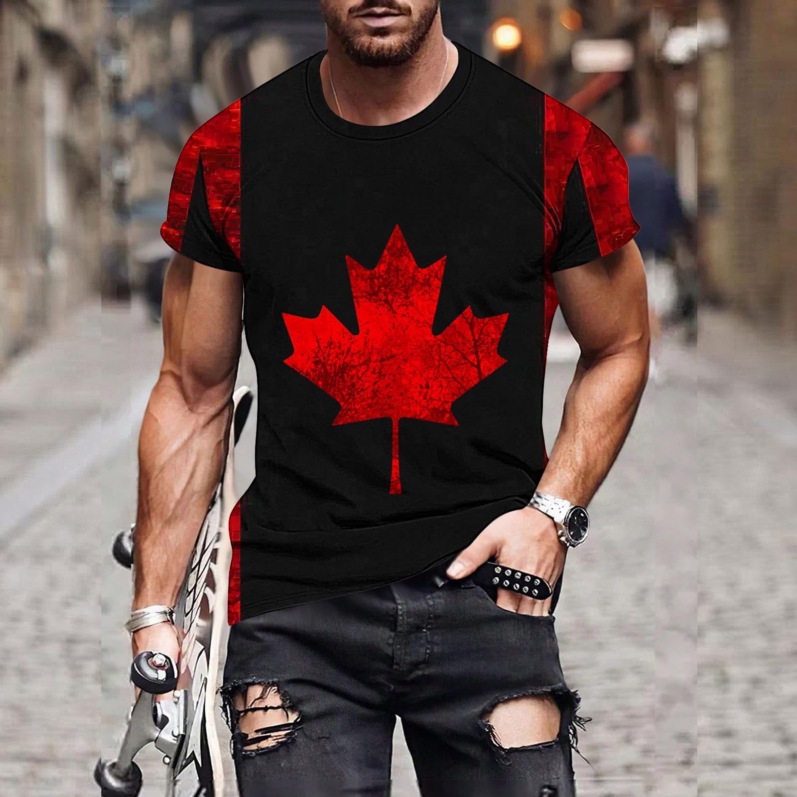 Abomasnow Canadian Maple Leaf Shirt for Men Canada Day Flag T-Shirt 3D ...