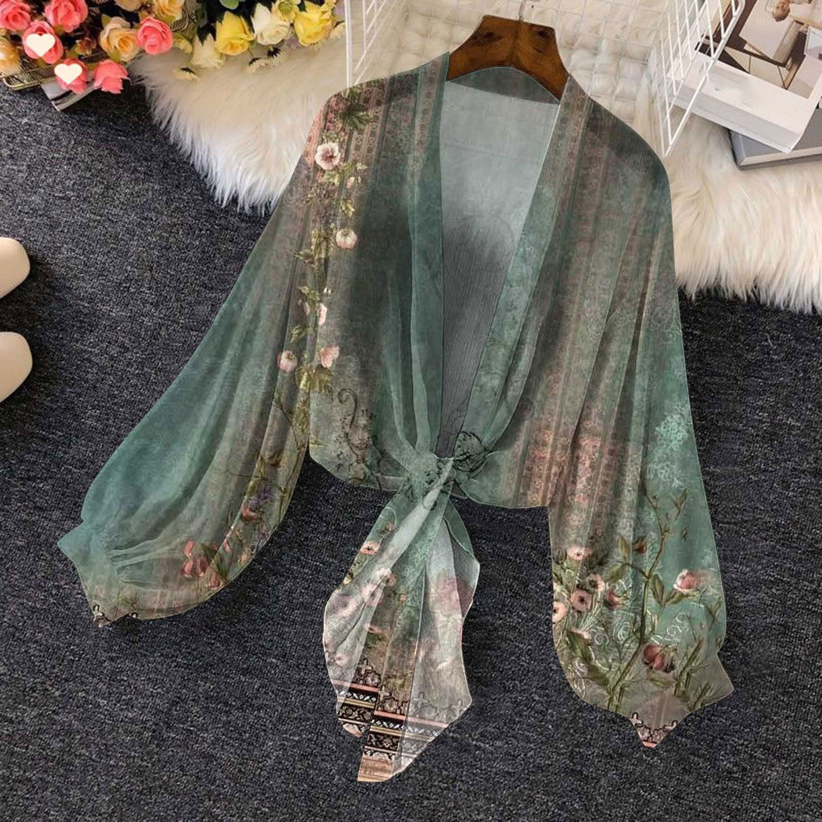 Abomasnow Chiffon Cardigans for Women Summer Boho Floral Print Deep V ...