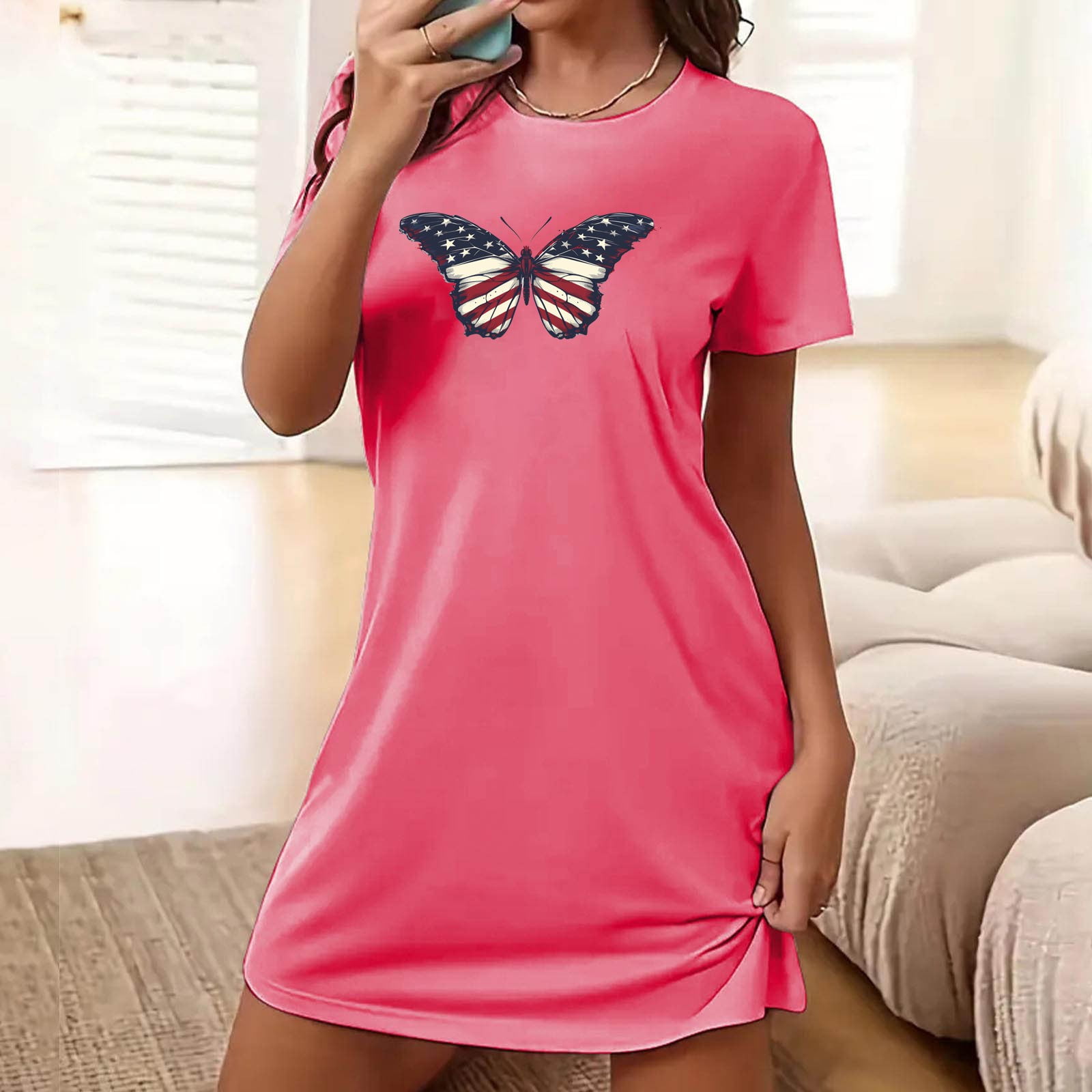 Cxenplz Women's Summer Nightgown Cute Printed Short Sleeve Nightgowns ...