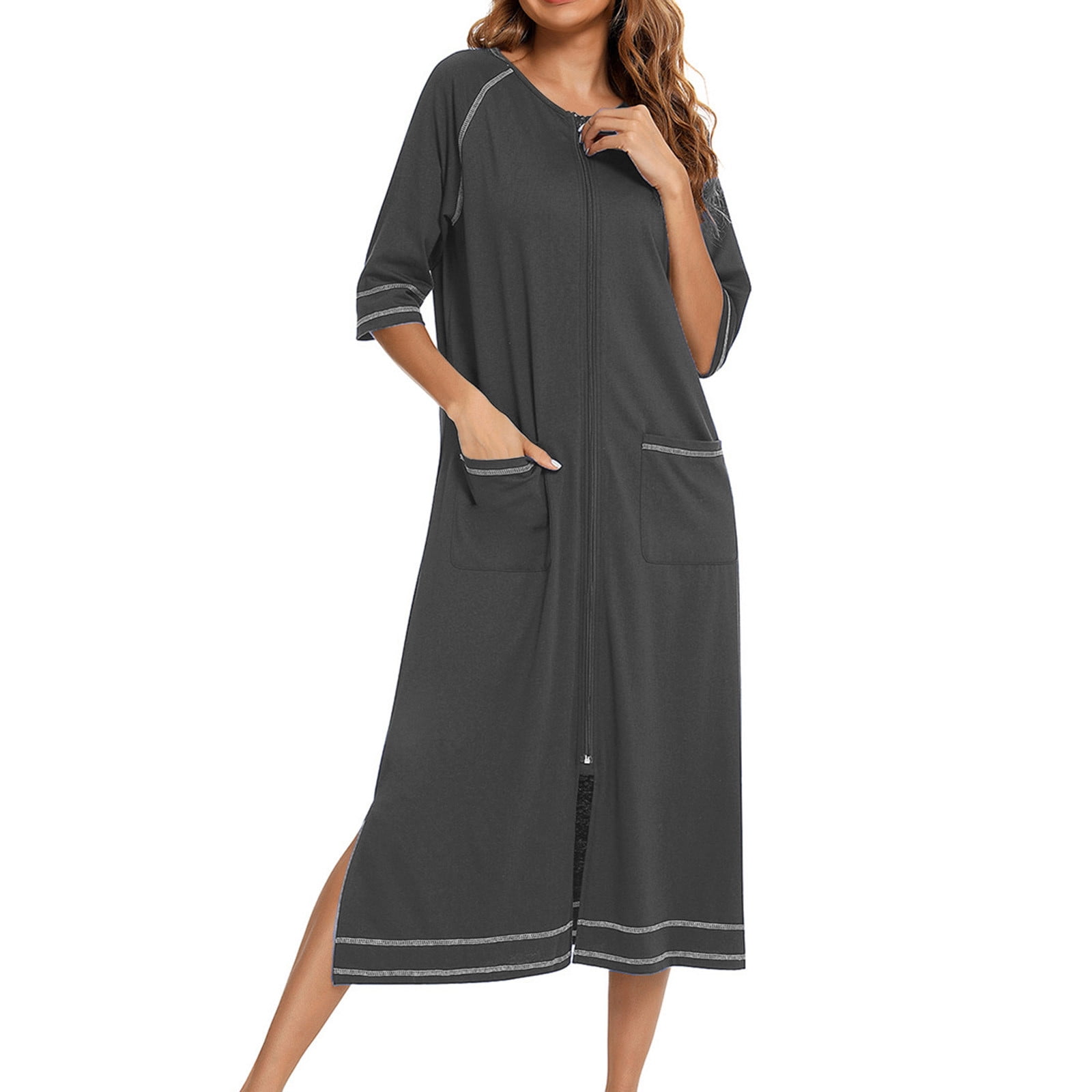 Abomasnow Deals of Today Women's 3/4 Sleeve Zip Front Nightgowns Full ...