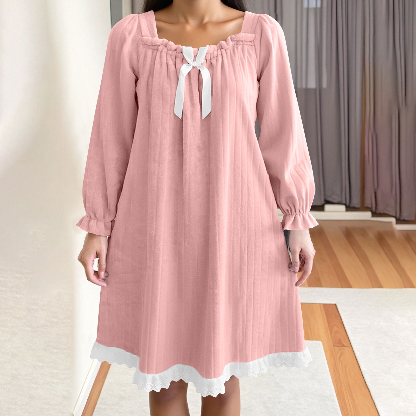 Abomasnow Flannel Nightgowns for Women Soft Long Sleeve Square Neck ...
