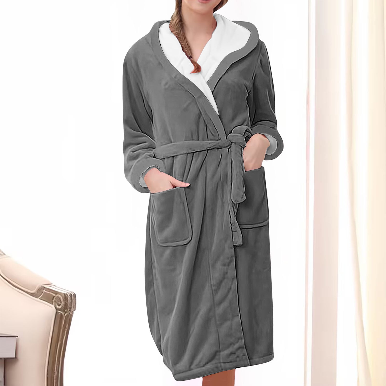 Abomasnow Fleece Robes for Women, Casual Winter Plush Warm Hooded ...