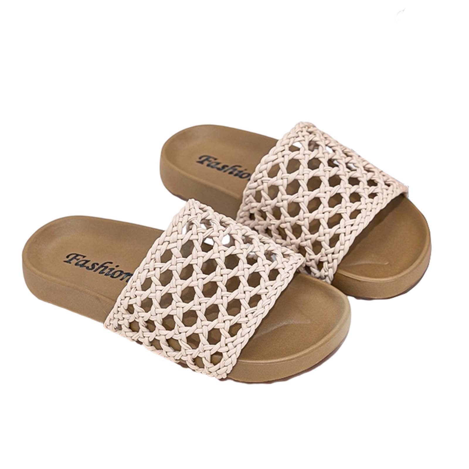 Abomasnow Girl's Hollow Woven Strap Slide Sandals Slip On Open Toe Flat ...