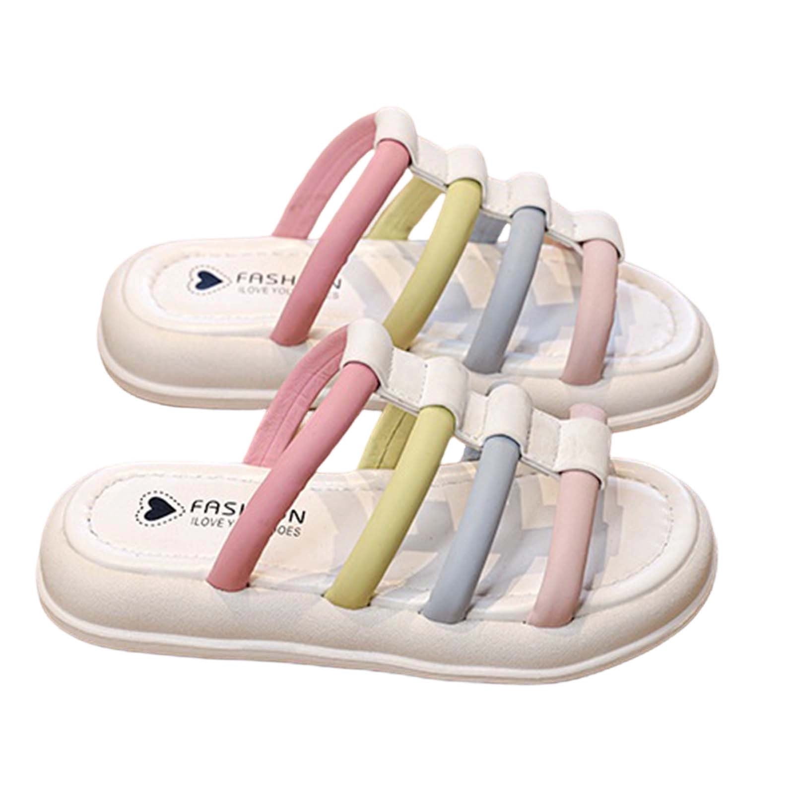 Abomasnow Girls Metallic Open Toe Slide Sandals Multi Strap Flat Slip ...