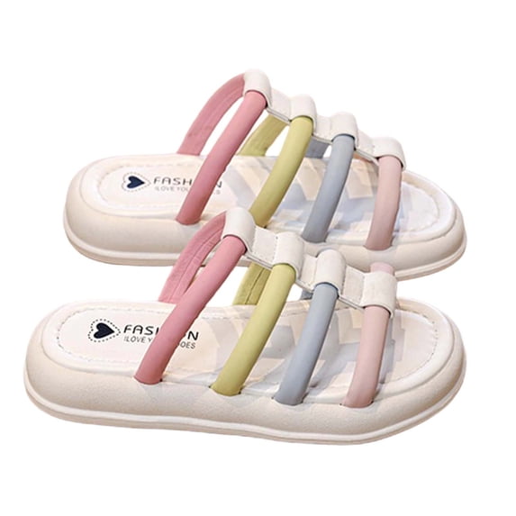 Abomasnow Girls Metallic Open Toe Slide Sandals Multi Strap Flat Slip ...