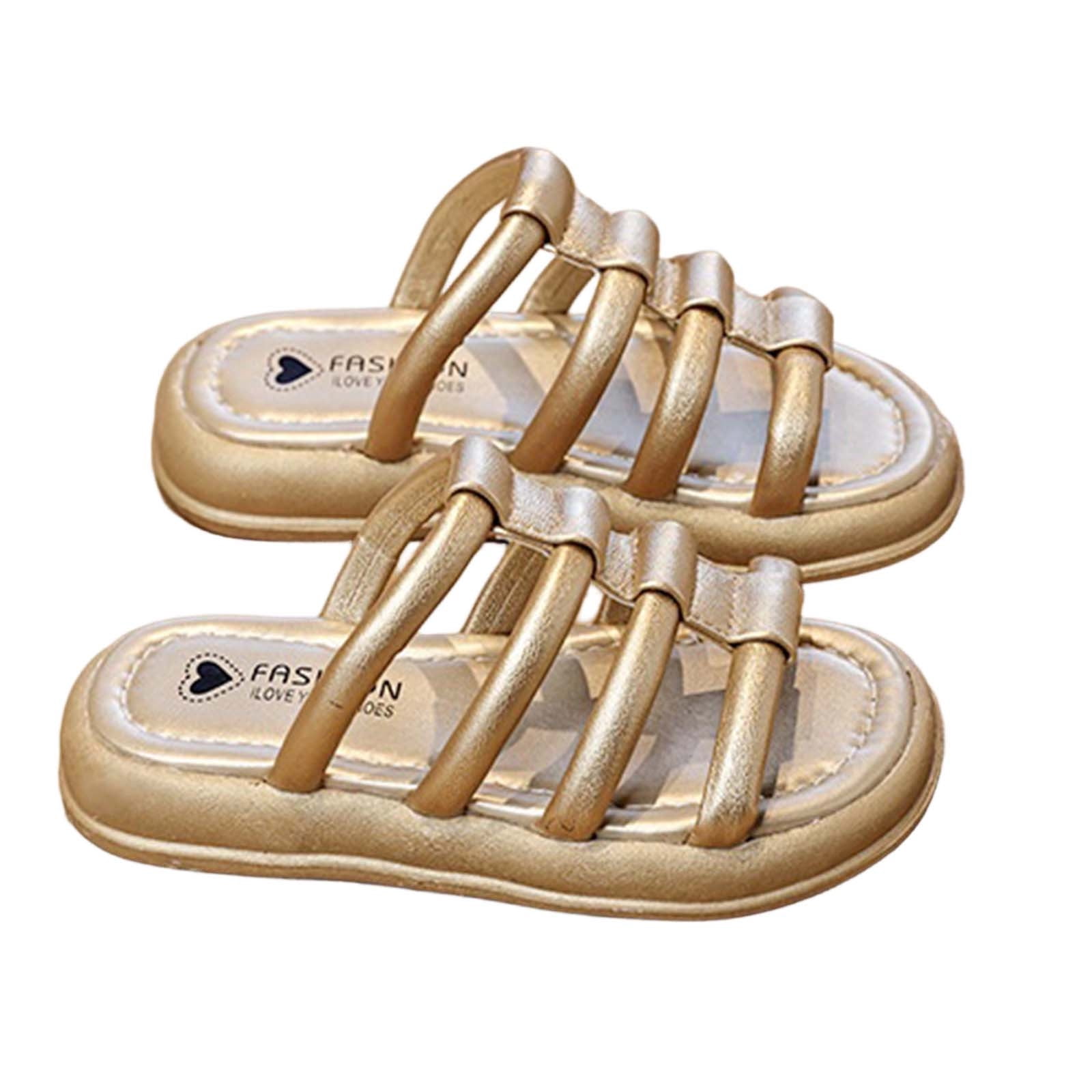Abomasnow Girls Metallic Open Toe Slide Sandals Multi Strap Flat Slip ...