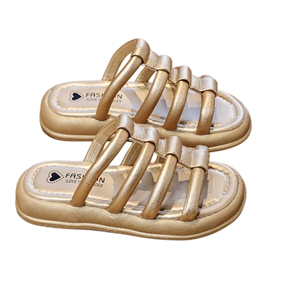 Abomasnow Girls Metallic Open Toe Slide Sandals Multi Strap Flat Slip ...