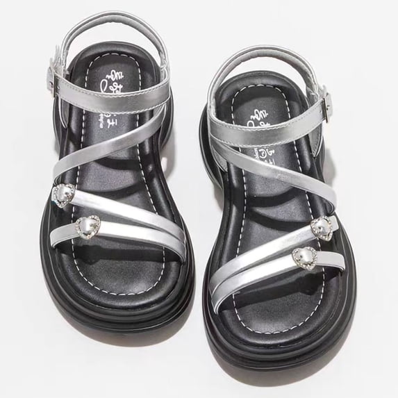 Abomasnow Girls Open Toe Floral Rhinestone Ankle Buckle Sandals Soft ...