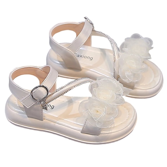 Abomasnow Girls Open Toe Floral Rhinestone Ankle Buckle Sandals Soft ...