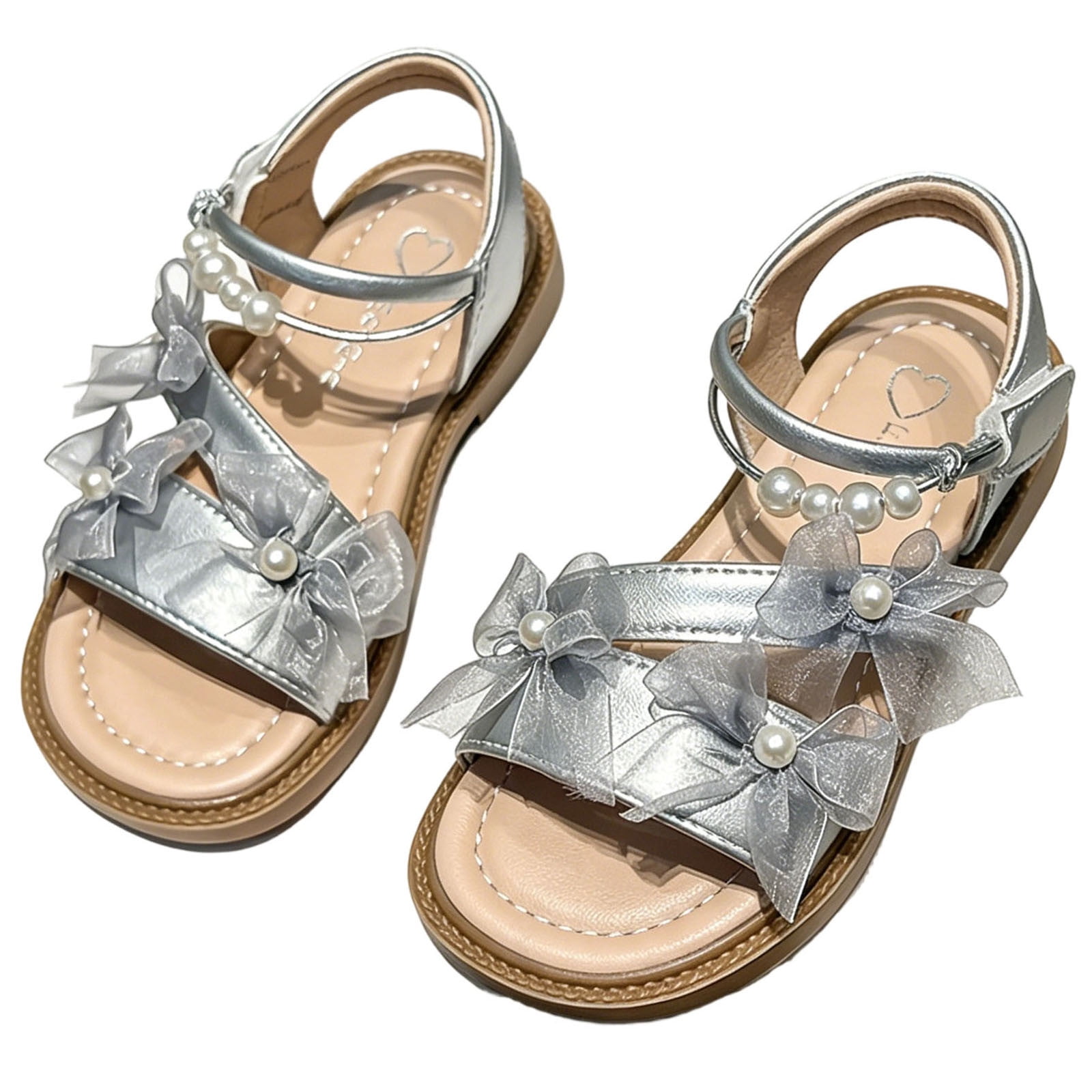 Abomasnow Girls Open Toe Sheer Mesh Bow Pearl Accent Ankle Strap ...