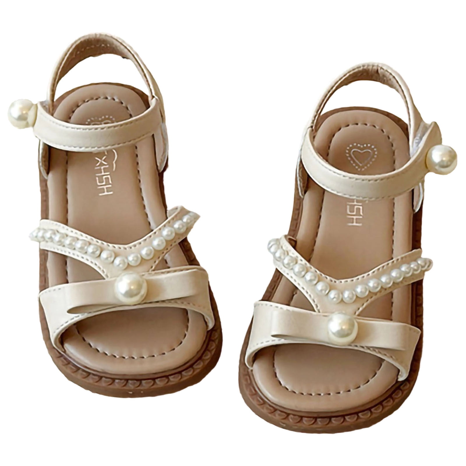 Abomasnow Girls Open Toe V Shape Pearl Decor Ankle Strap Sandals Soft ...