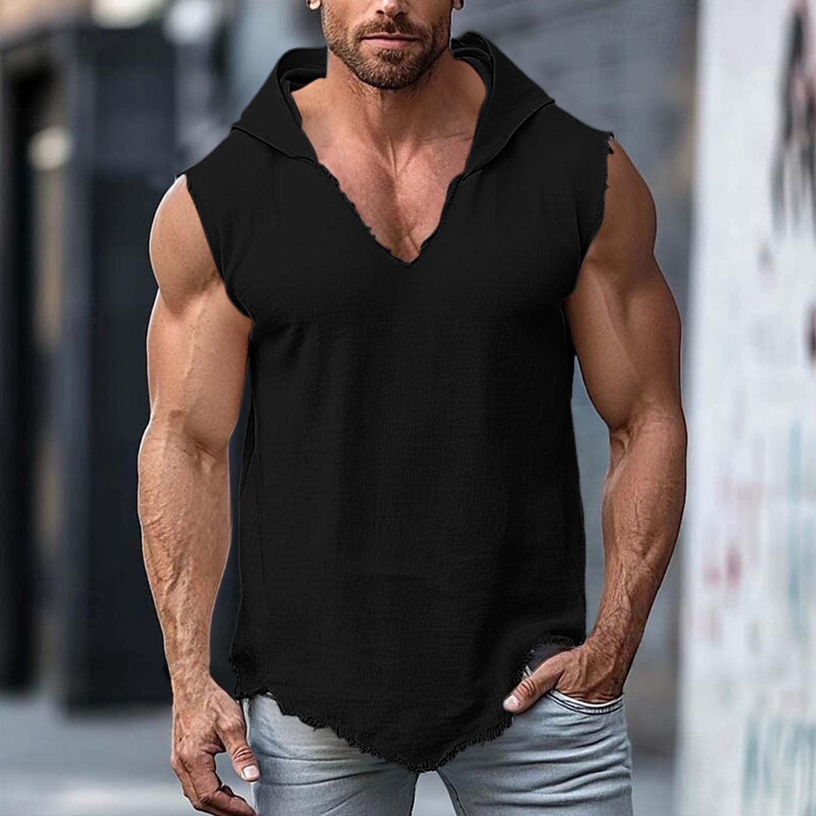 Abomasnow Linen Tank Tops Men Summer Distressed V-Neck Sleeveless ...