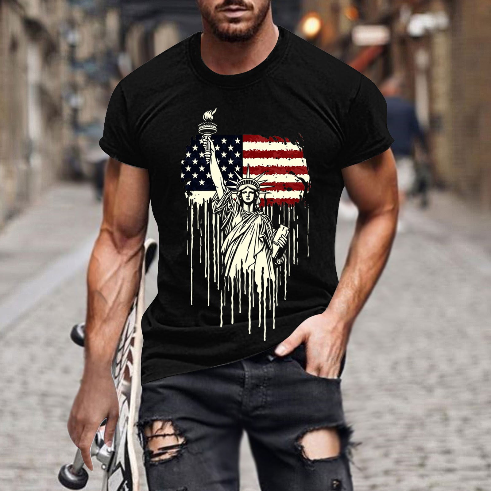 Abomasnow Men's Big & Tall American Flag T-Shirts Short Sleeve Tops USA ...