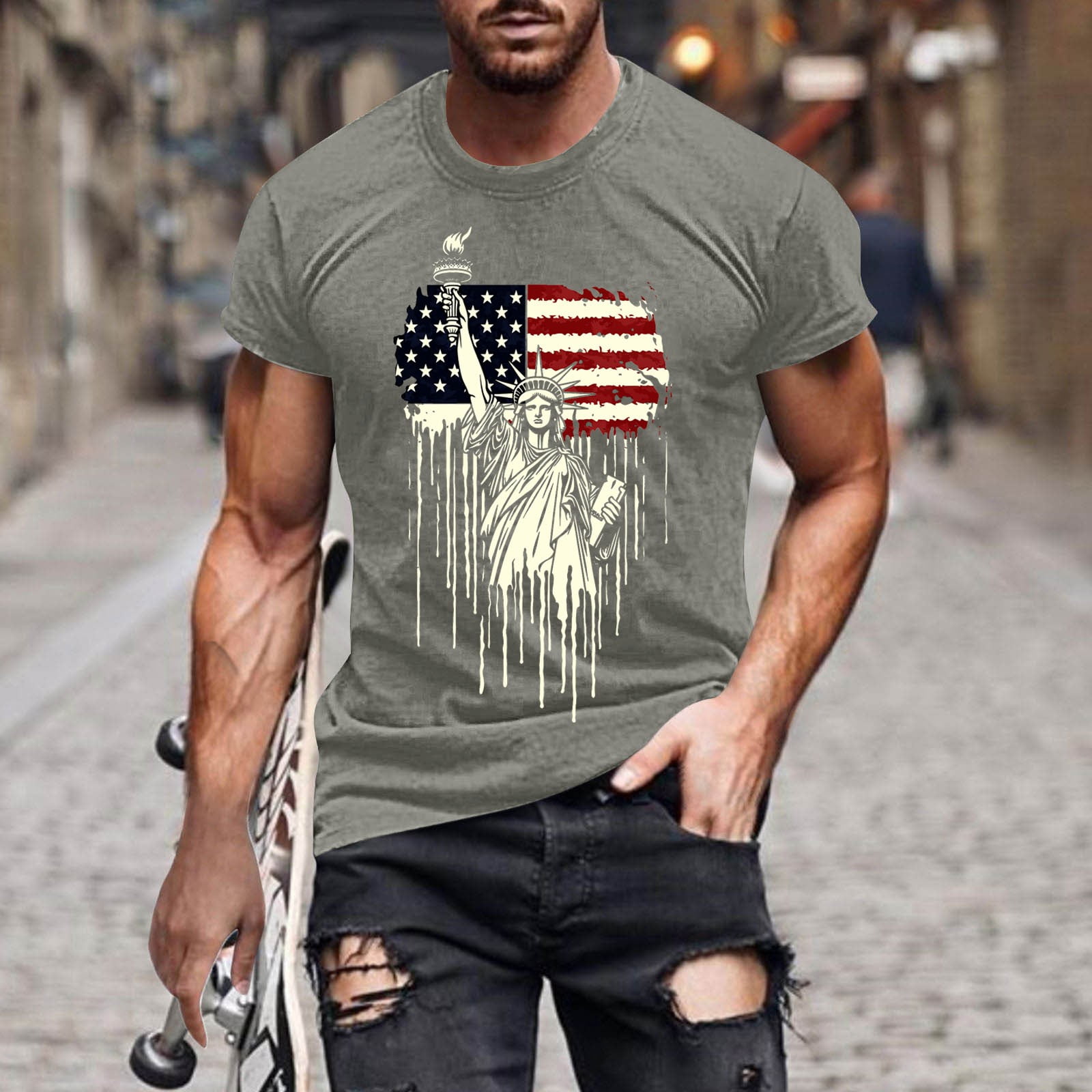 Abomasnow Men's Big & Tall American Flag T-Shirts Short Sleeve Tops USA ...