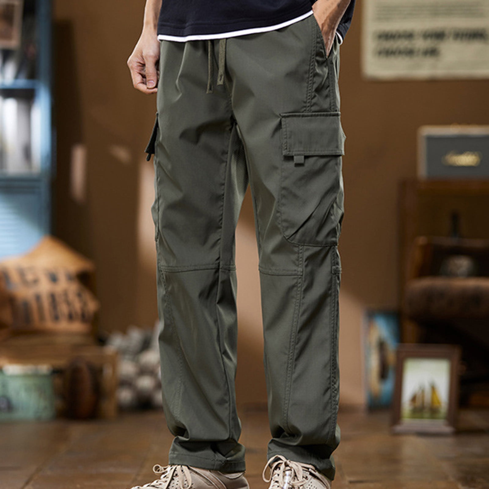 Abomasnow Men's Big & Tall Cargo Pants Casual Elastic Waist Drawstring ...