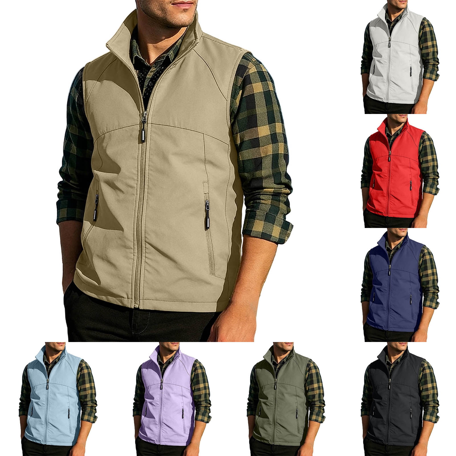 Abomasnow Men's Big and Tall Vest Full Zip Sleeveless Stand Collar ...
