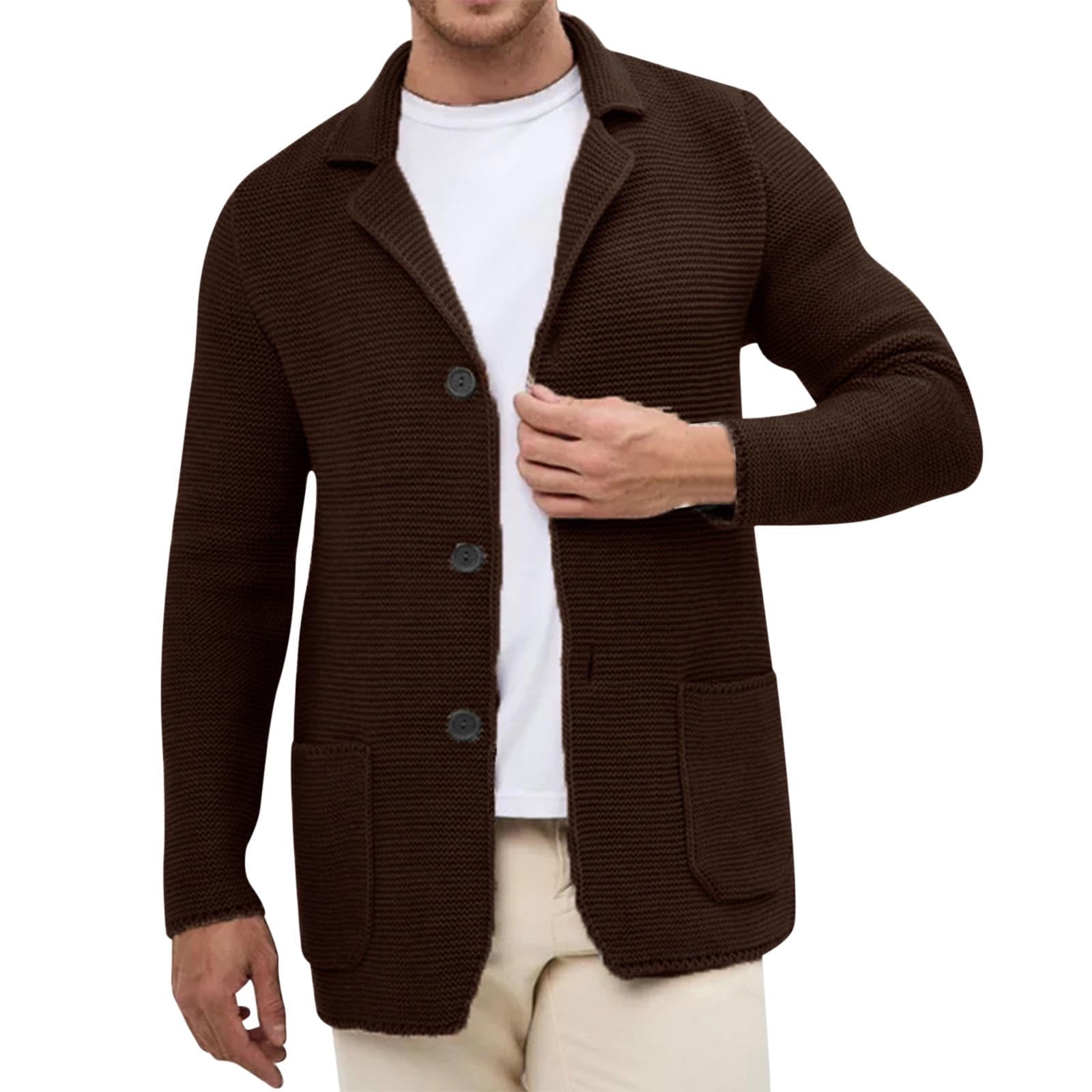 Abomasnow Men's Cardigan Sweater Slim Fit Shawl Collar Button Down Knit ...