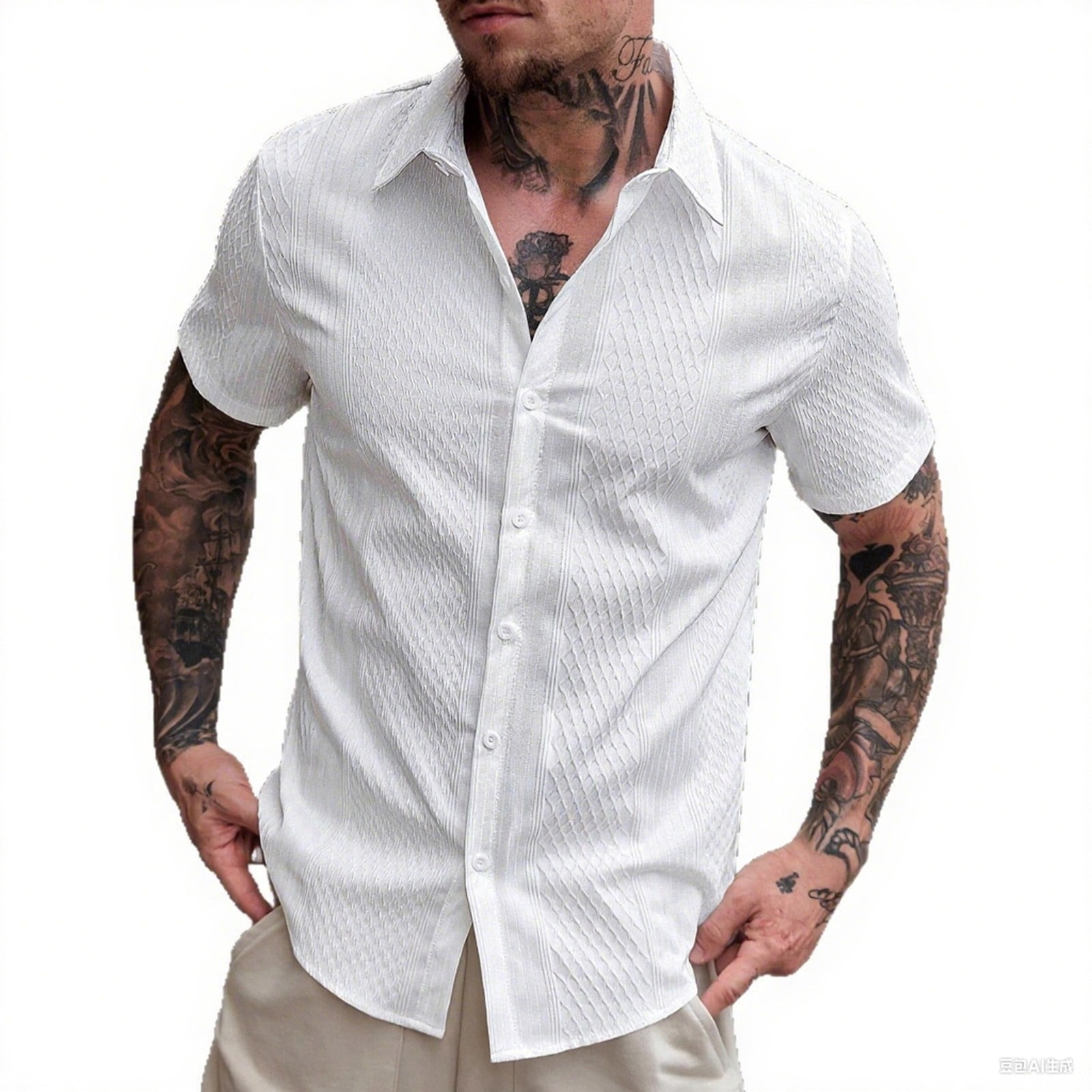 Abomasnow Men's Dressy Shirts Button Down Short Sleeve Collared Knit ...
