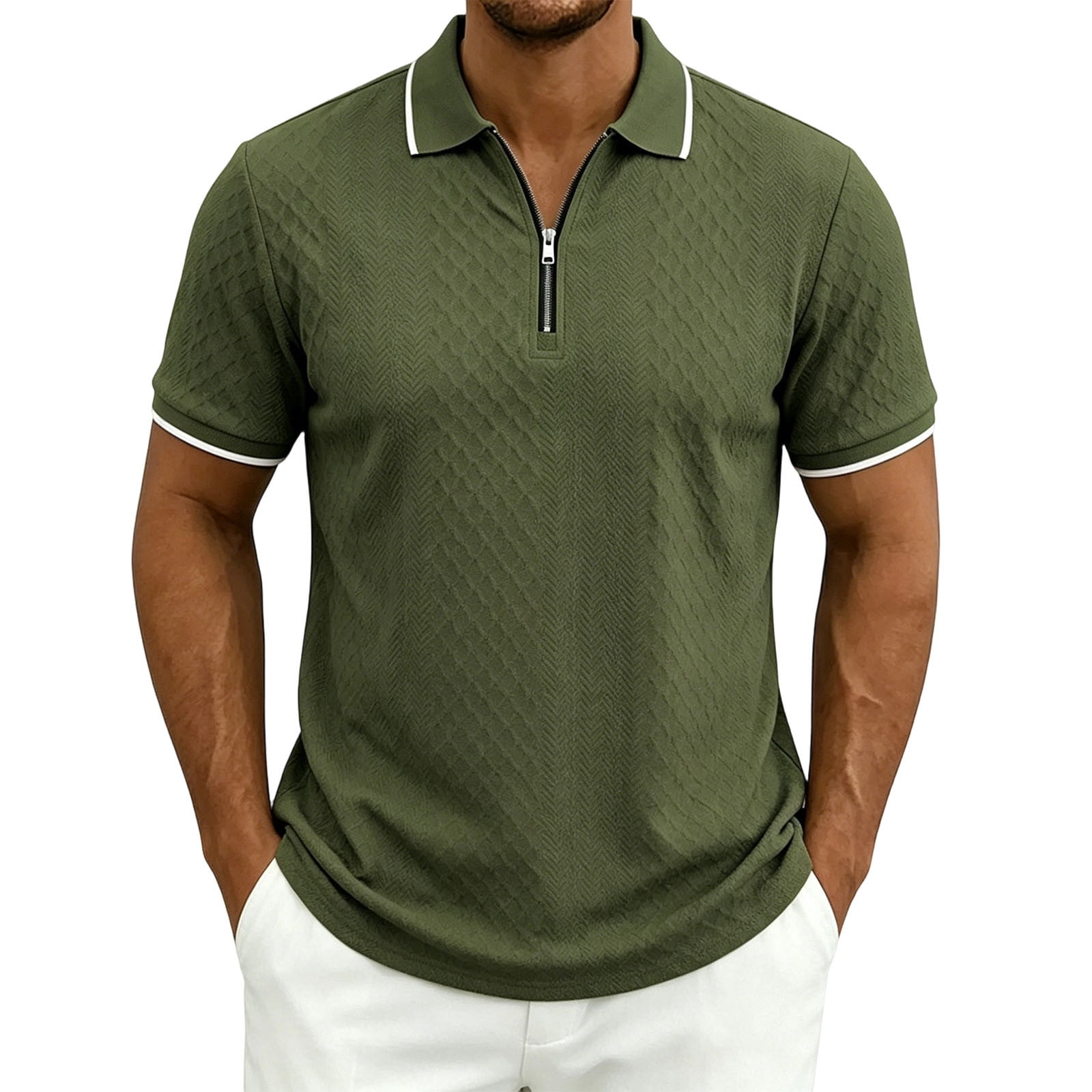 Abomasnow Men's Dressy Shirts Quarter Zip Short Sleeve Collared Texture ...