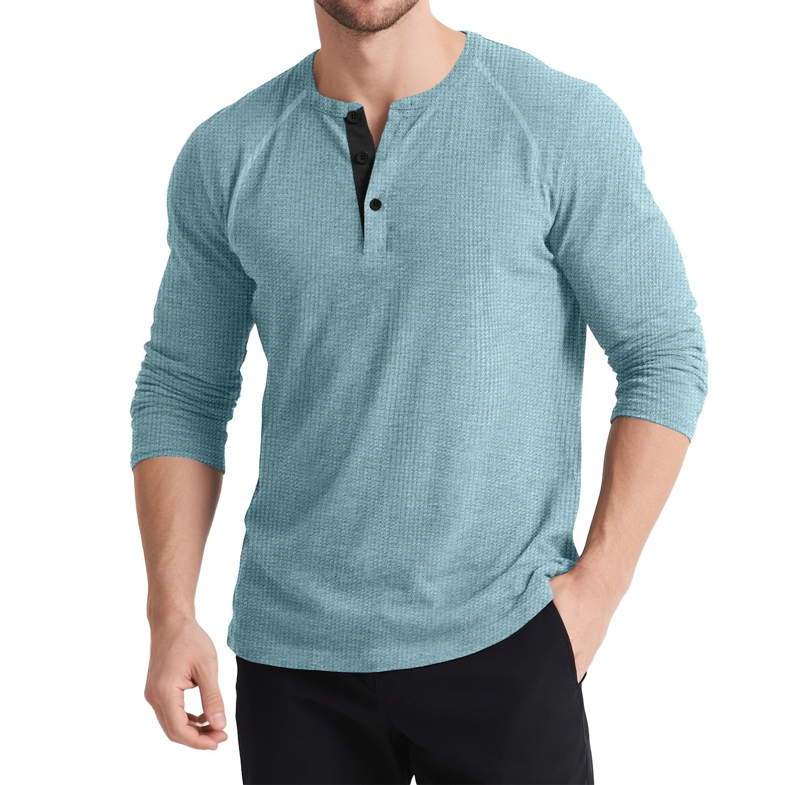 Abomasnow Mens Waffle Long Sleeve T-Shirt Slim Fit V Neck Button ...