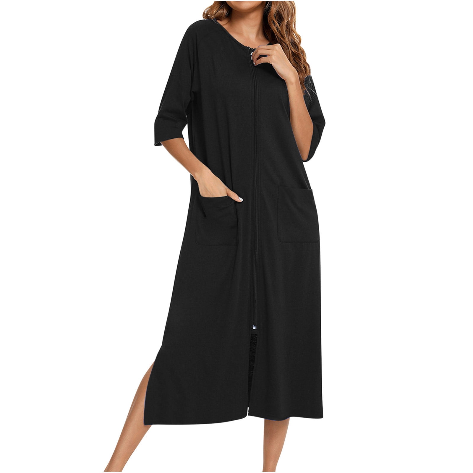 Abomasnow Nightgowns for Women 3/4 Sleeve Full Length Sleepwear Zip Up ...